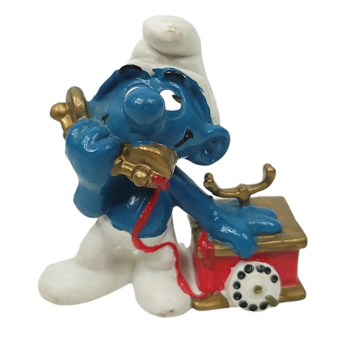 Vintage 1980 Peyo Schleich Telephone Smurf Phone Figure PVC Hong Kong ...