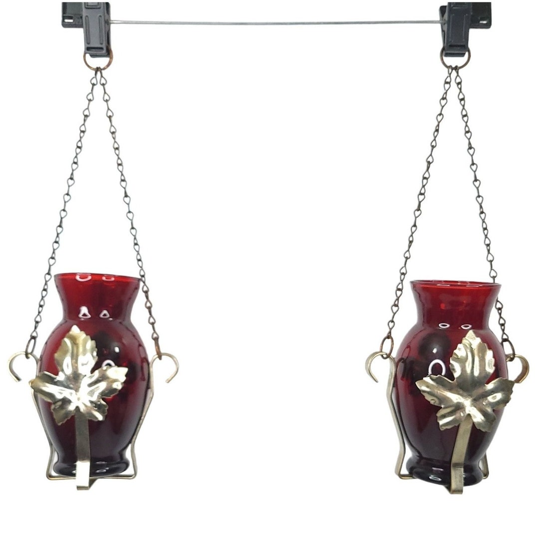 Hanging Red Glass Metal Candle Lanterns Leaf Set of 2 - Etsy