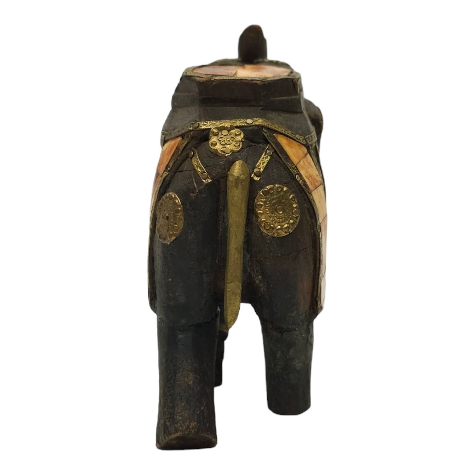 Elephant Statue Vintage Trunk up Good Luck Symbol Brass Inlay Wood ...