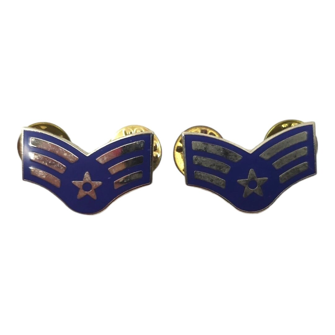 USAF Air Force E-4 Senior Airman Rank Pins Vintage Badges Silver Blue ...