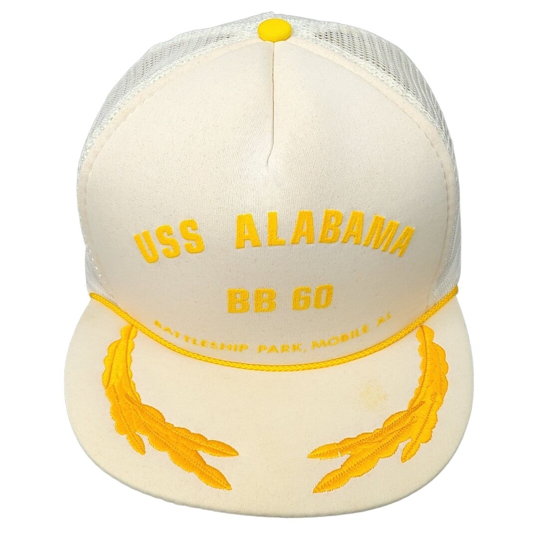 USS Alabama BB 60 Mesh Snapback Cap White Gold Leaves Foam Hat ...