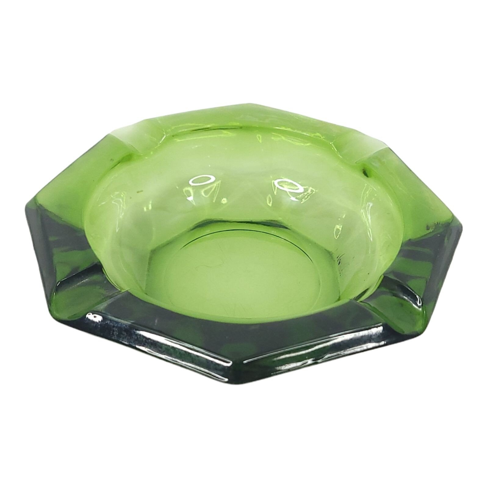 Vintage Emerald Green Octagonal Glass Ashtray 4 Slot Cigar Cigarette ...