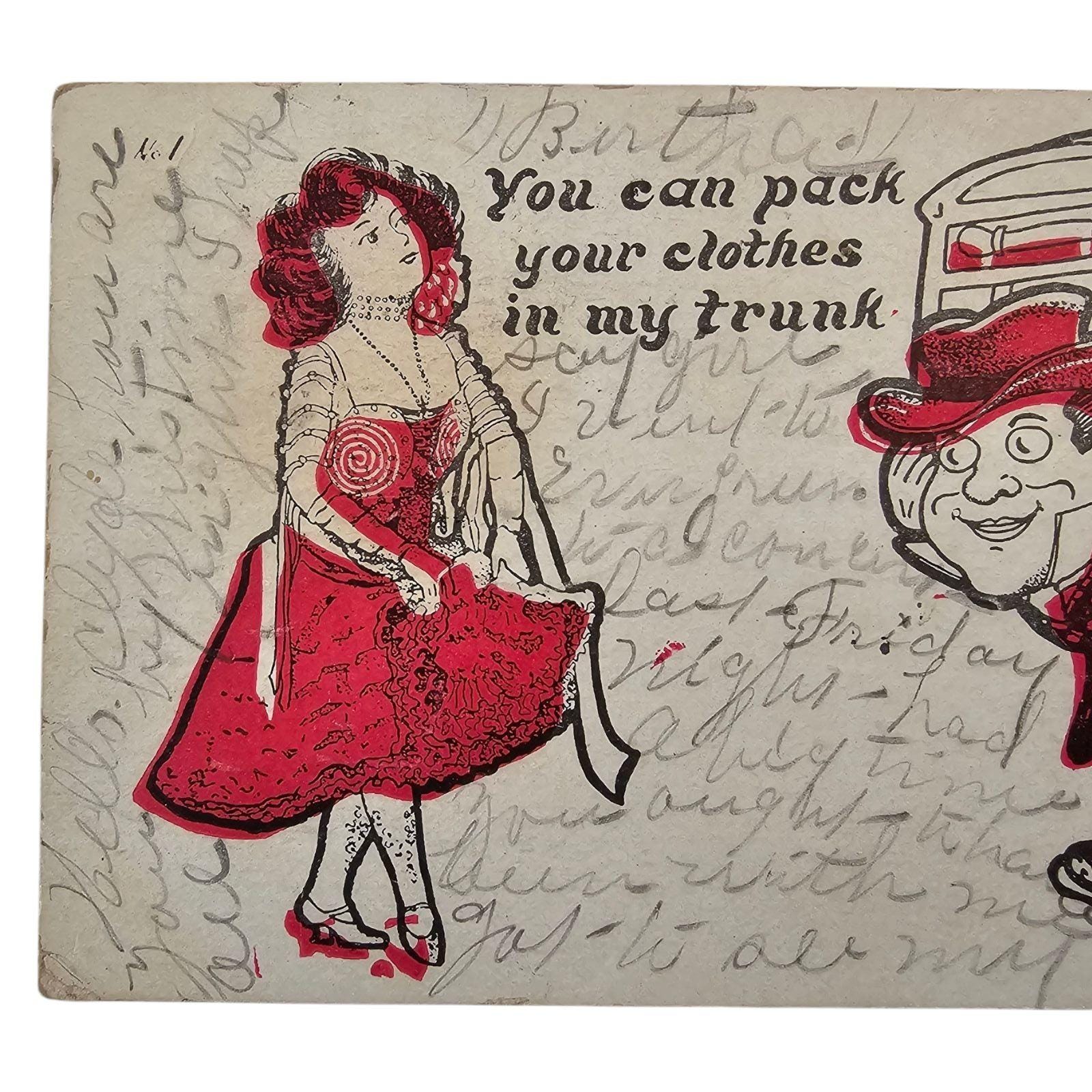 Vintage Ca. 1900s Victorian Comic Cartoon Lady in Red Man With Trunk ...