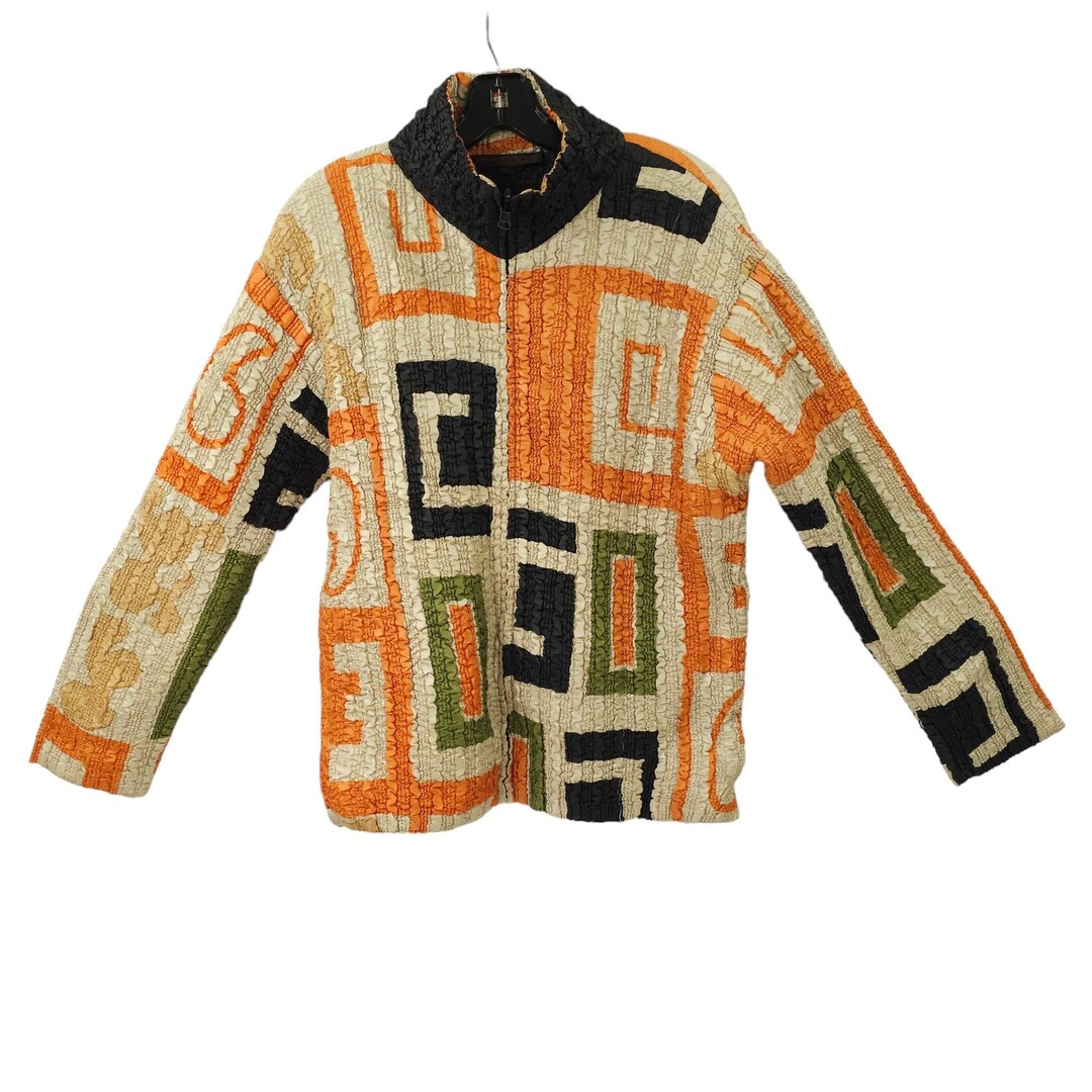 Geometric Crinkle Jacket, High Collar Full Zip, Size L - Etsy
