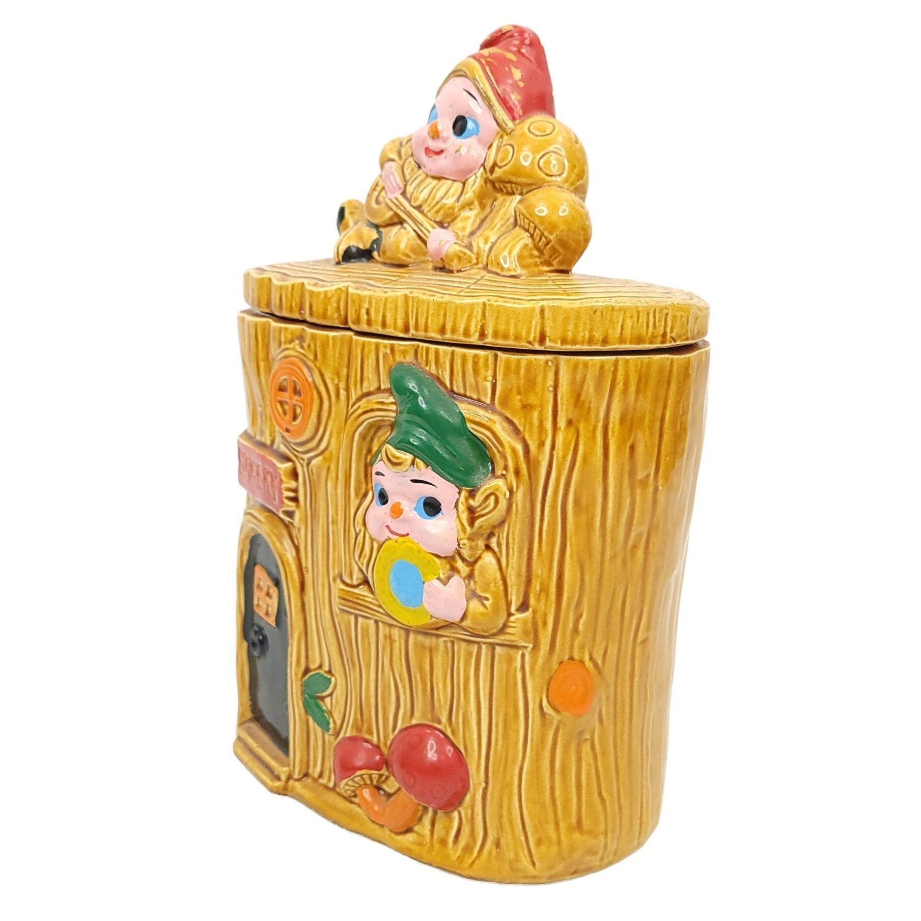 Vintage 60s Mushroom Log Gnome Elf Cookie Jar Bakery MCM Mid Century ...