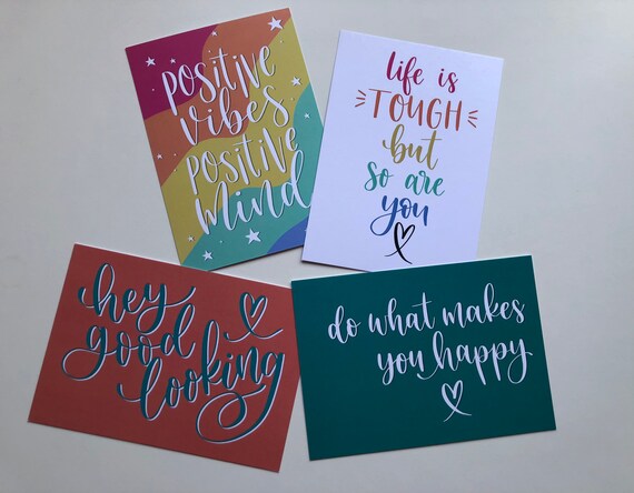 Positivity Postcards Set of 4 Mental Health Inspirational | Etsy UK