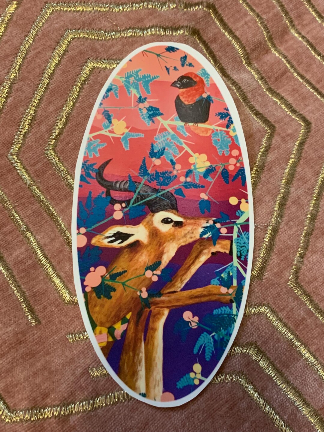 Gerenuk Sticker 6x3 Bright Colorful Vinyl Sticker of a Deer and Bird ...