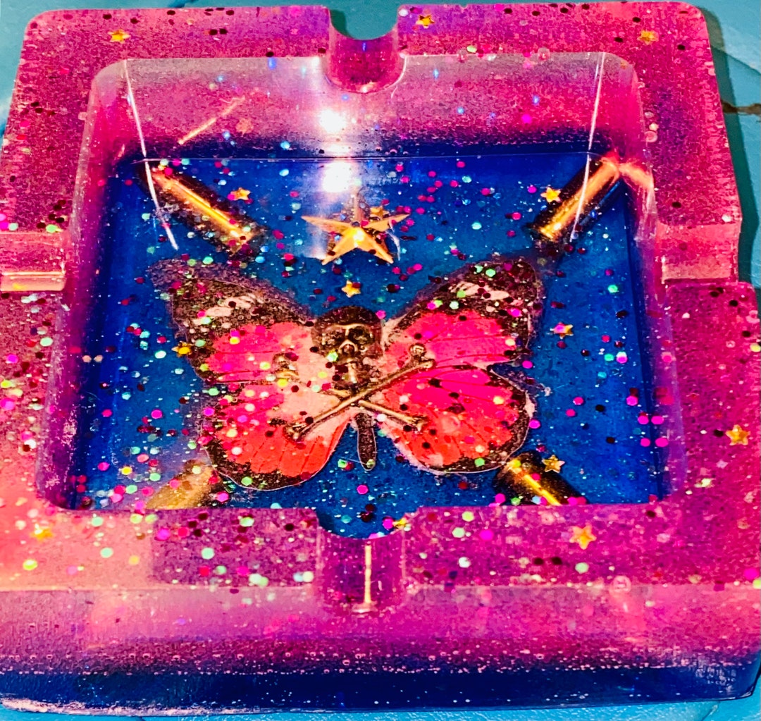 Bullets & Butterfly Skull Resin Ashtray - Etsy