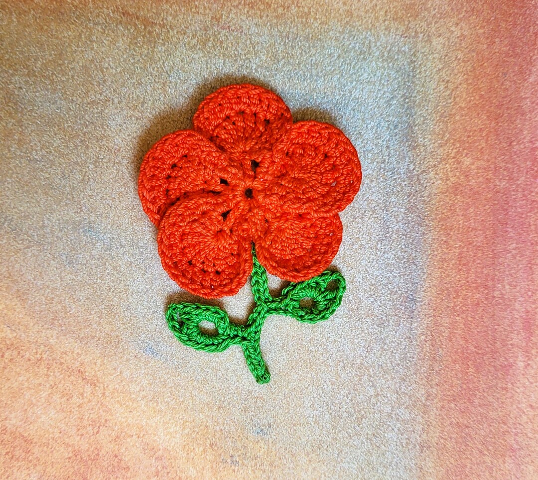 Crocheted Applique Flower Motif -- Hand Crocheted Red-orange Five ...