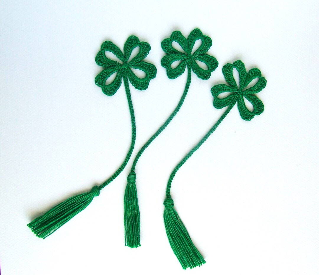 Hand Crocheted Shamrock Bookmark in Bright Kelly Green - St. Patrick's ...
