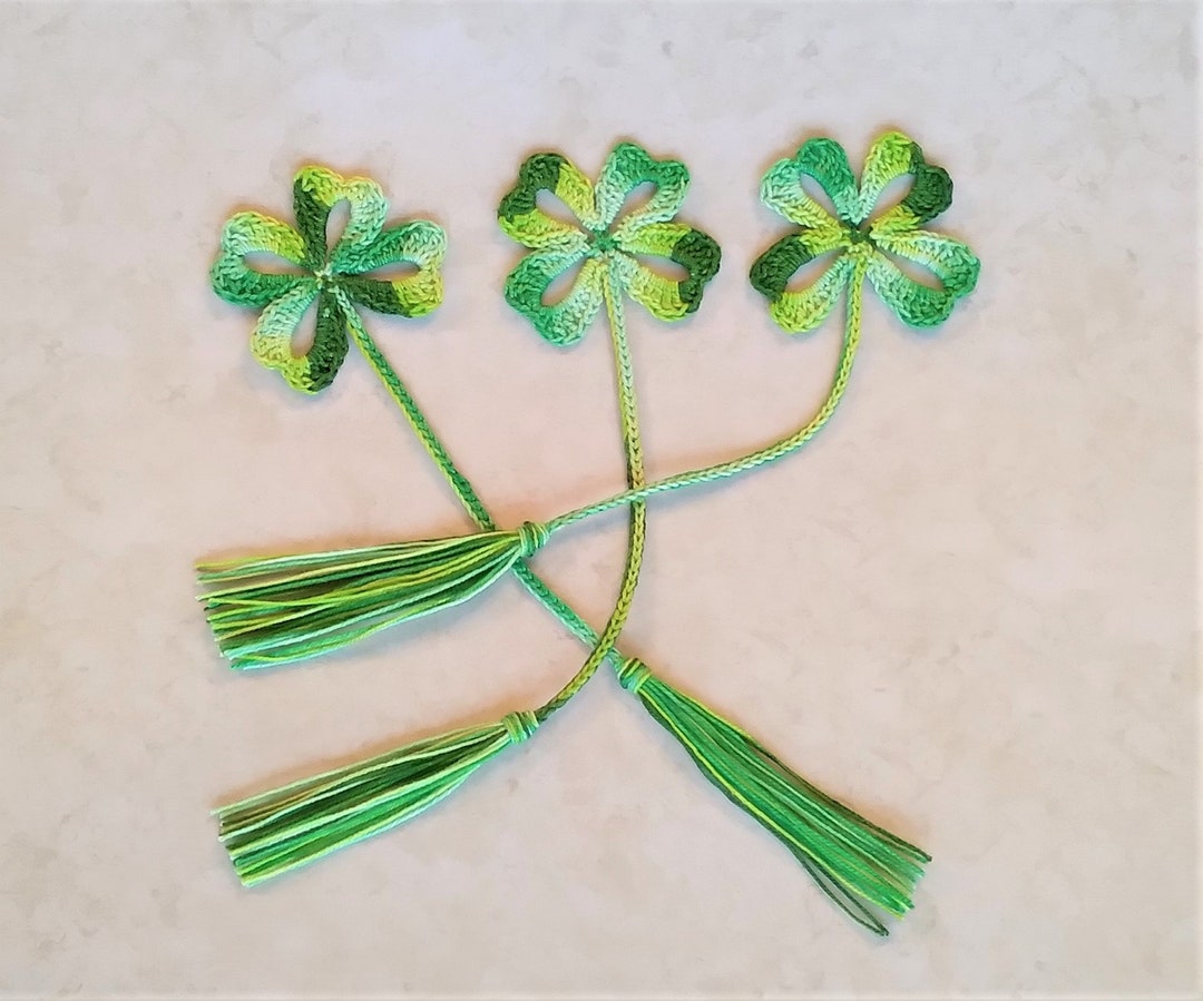 Hand Crocheted Shamrock Bookmark in Shades of Green - St. Patrick's Day ...
