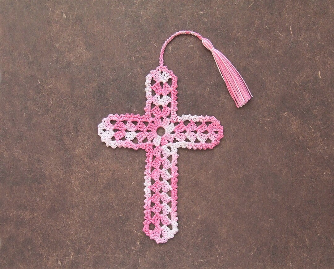 Hand Crocheted Cross Bookmark in Shades of Pink Crocheted With 100% ...