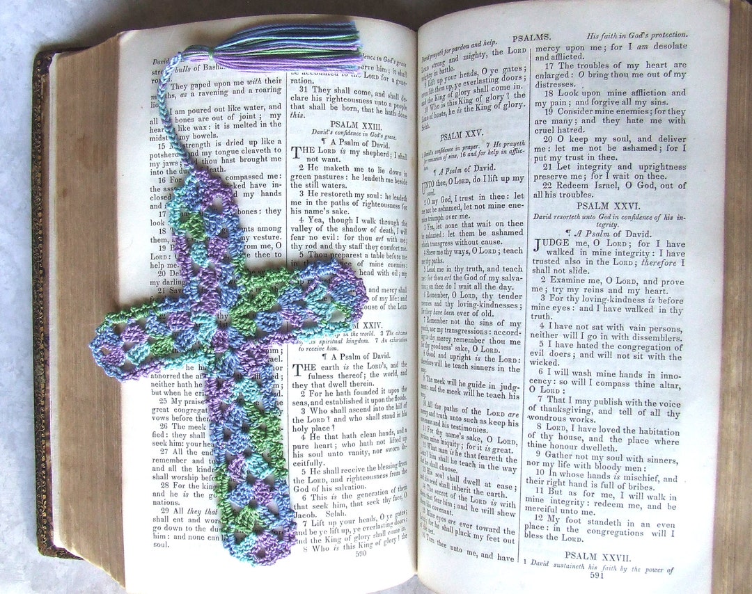 Hand Crocheted Cross Bookmark in Shades of Blues-green & Purple Free ...