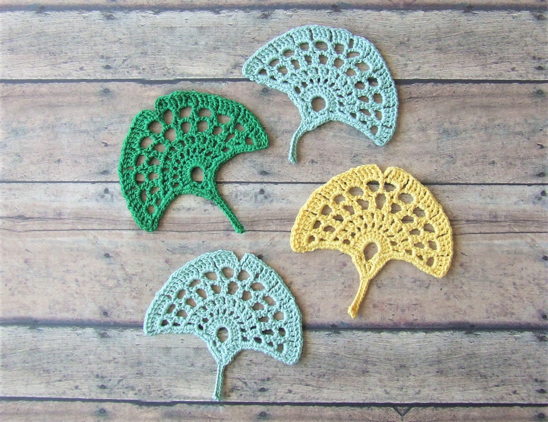 Crocheted Applique Ginko Leaves - Hand-crocheted Ginko Leaf Motifs - in ...