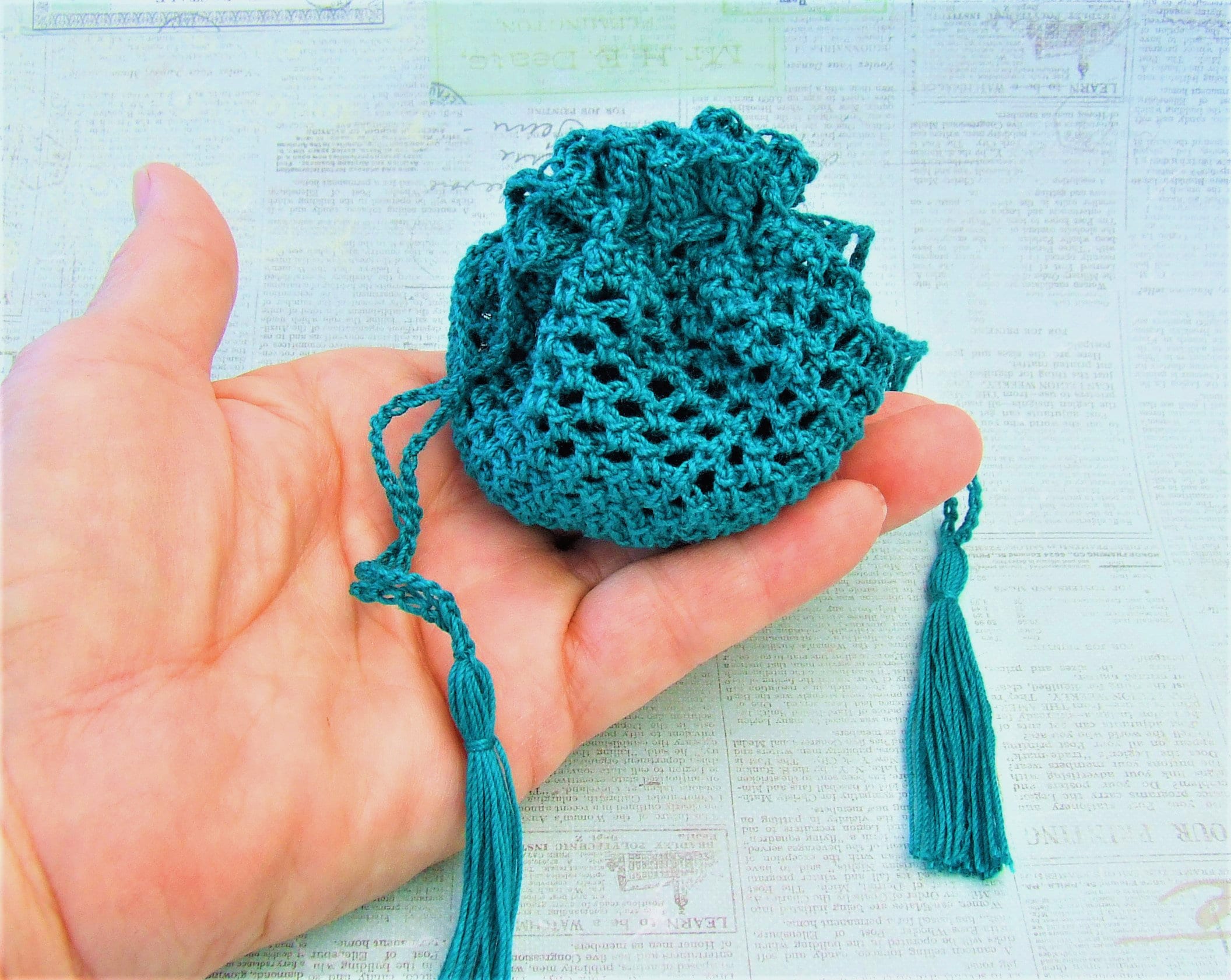 Crocheted Mini Pouch Beautiful Jade Blue Finely Crocheted - Etsy
