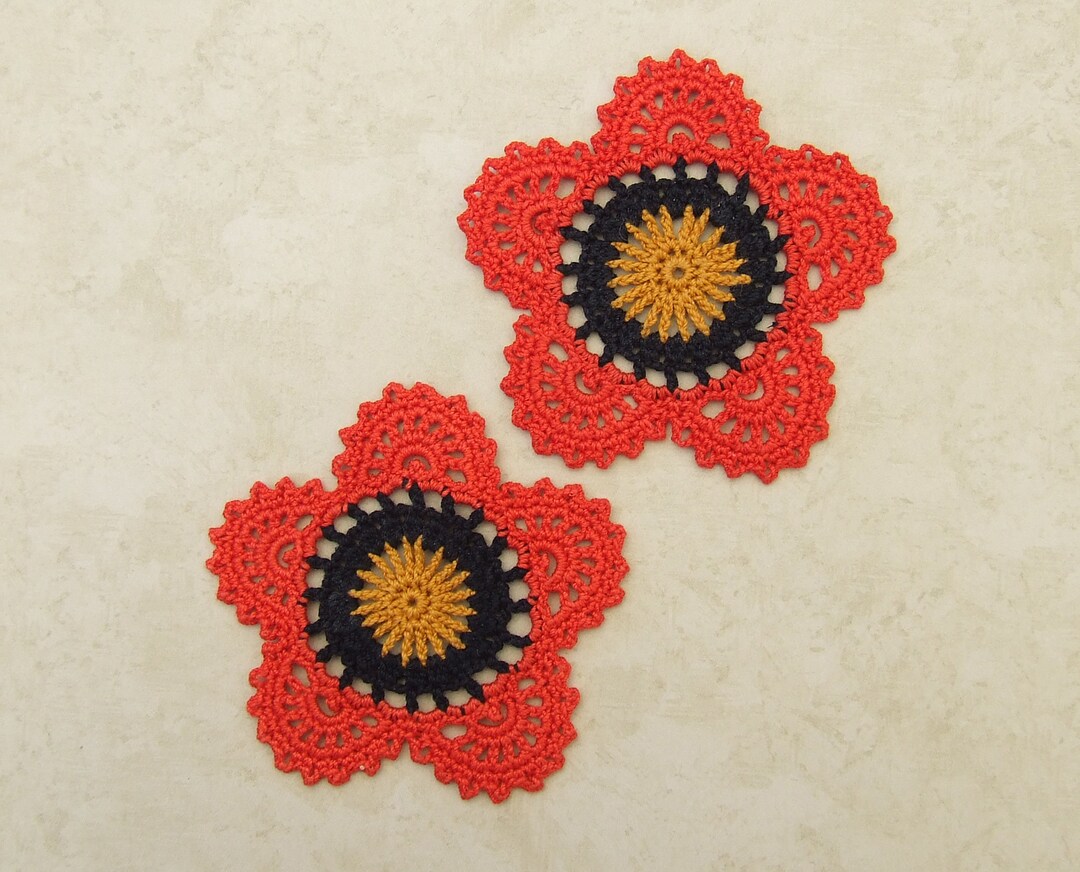 Crocheted Red Poppy Applique: Lacy Cotton Craft Embellishment - Etsy