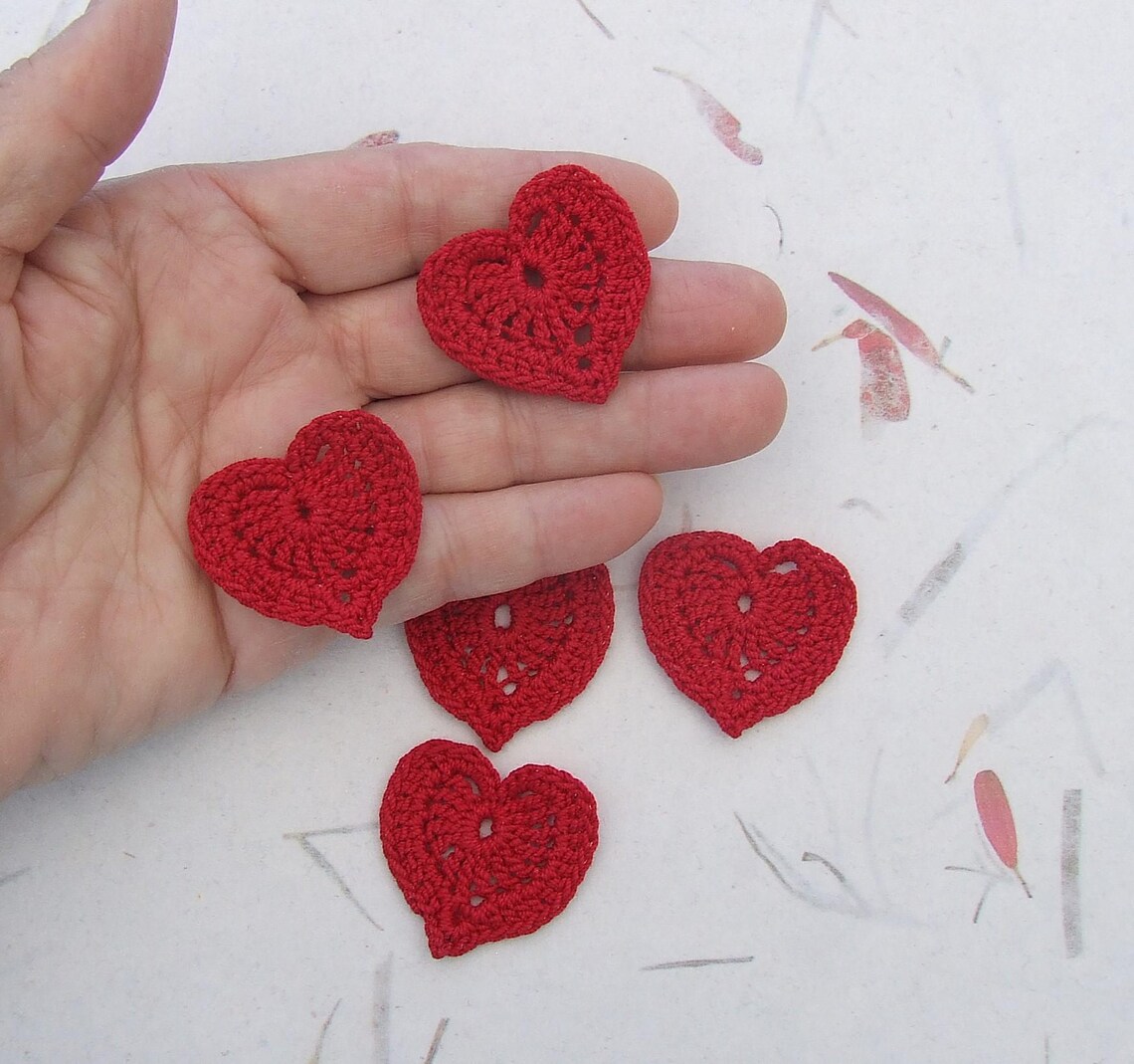 Hand Crocheted Red Heart Appliques - Set of Five Heart Motifs, or ...