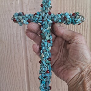 Chunky Turquoise Cross Made W/raw Native Turquoise Beads & Wire - Etsy