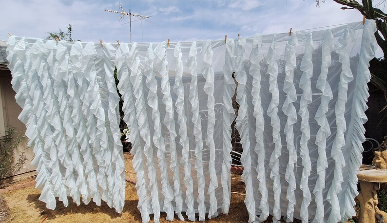 Vintage Ruffle Sheer Curtain Panels/light Blue - Etsy