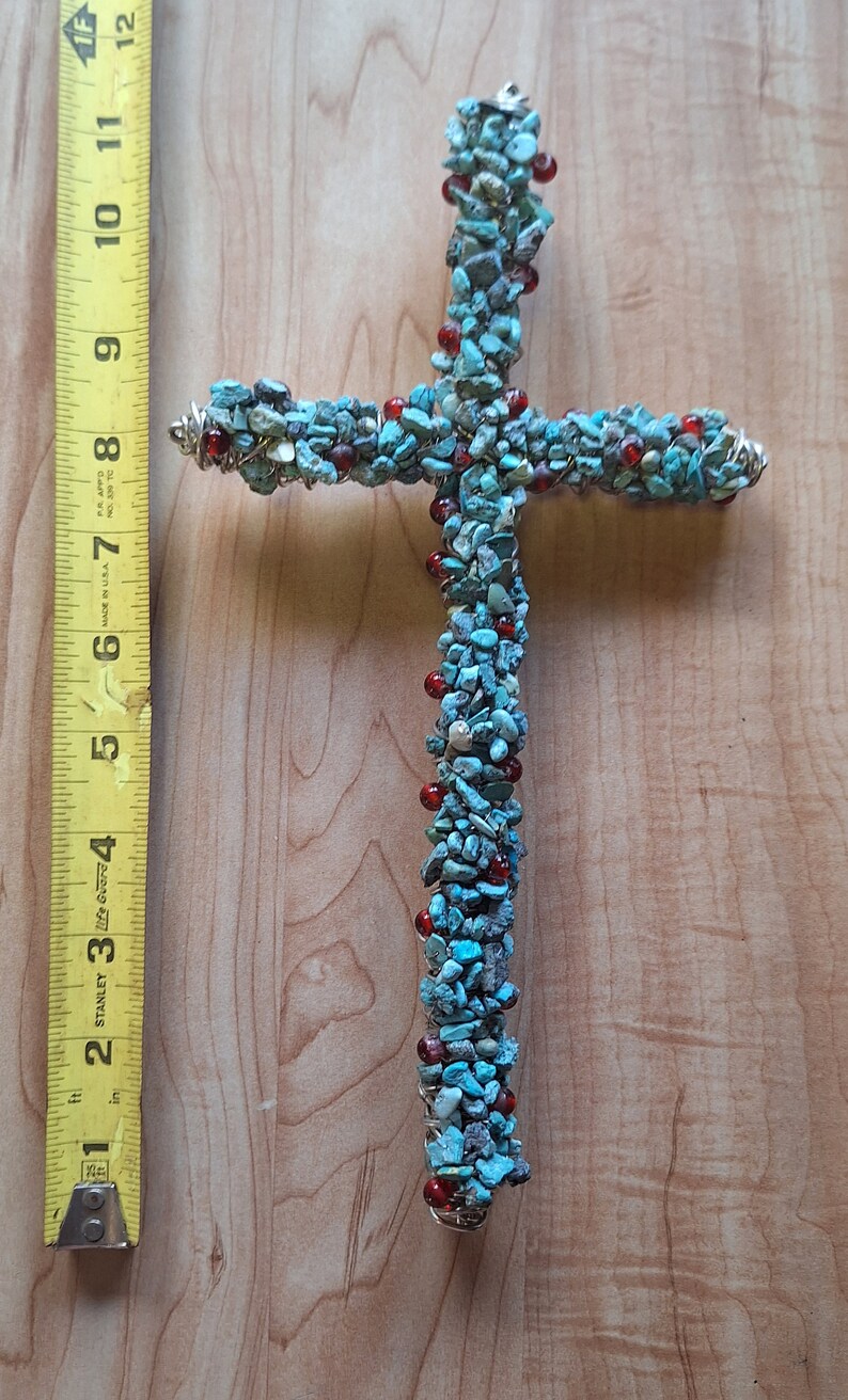 Chunky Turquoise Cross Made W/raw Native Turquoise Beads & Wire - Etsy