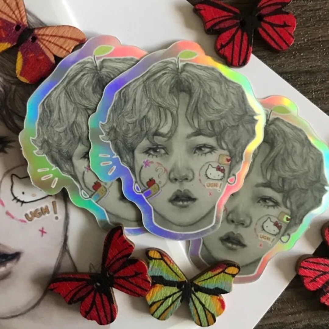 Holographic 'h3llo K1tty Yoongi' Sticker kpop Fanart - Etsy