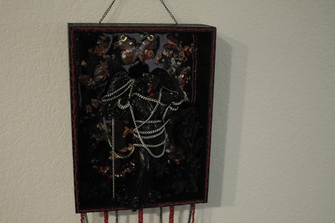 Black Angel Hanging Shadow Box Wall Piece - Etsy