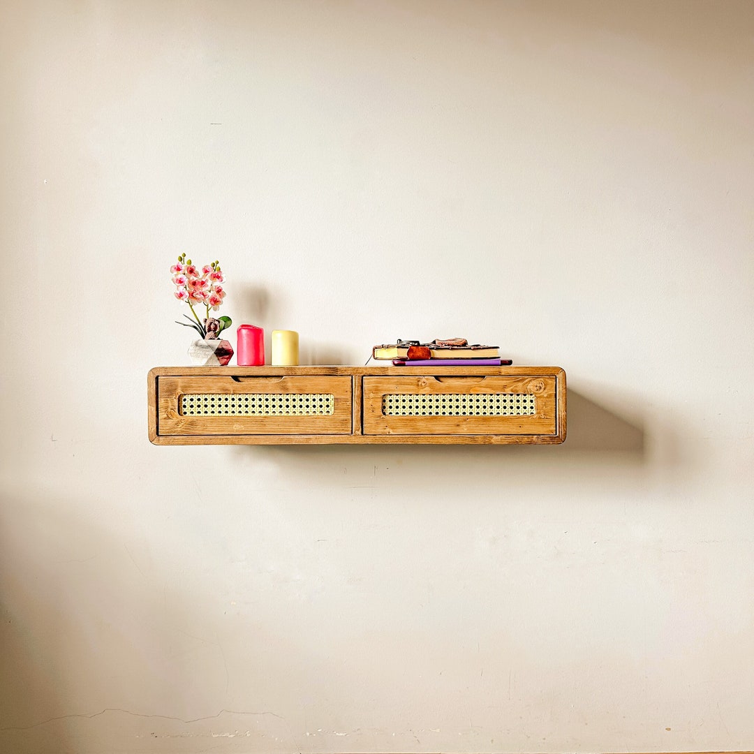Floating Console Table With Two Rattan Drawers, Entryway Table, Hallway ...