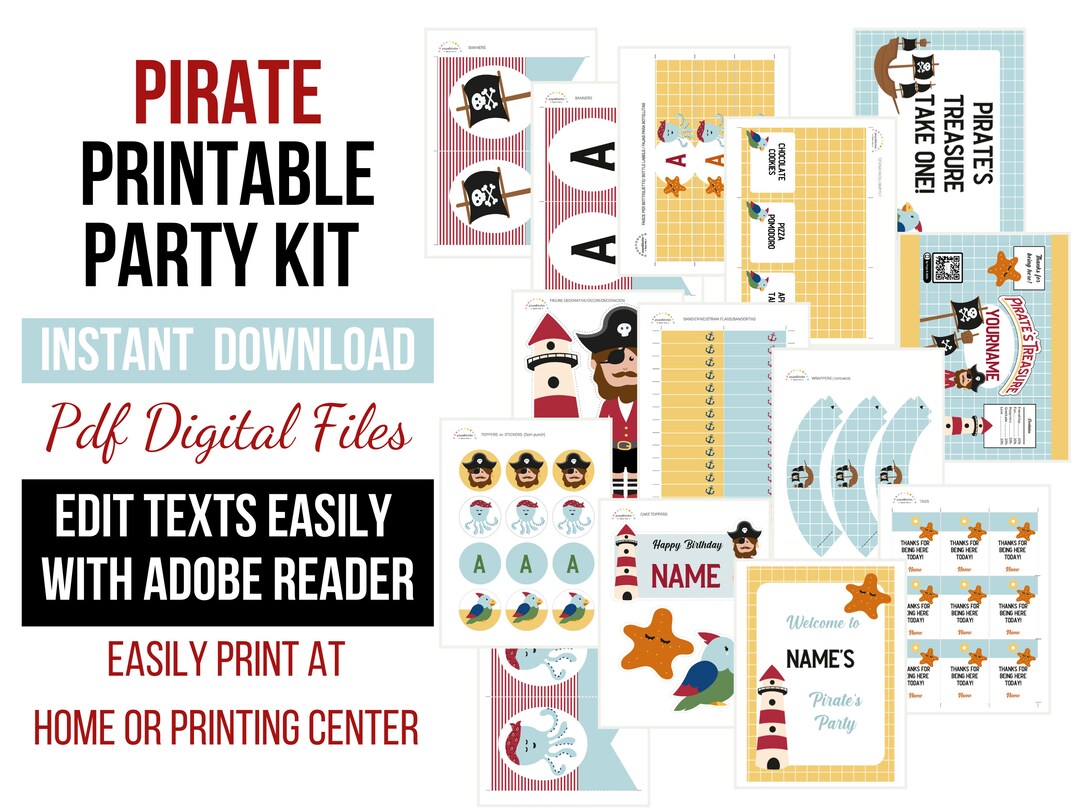 Pirate Party Kit Printable, Digital Party, Pirates Decoration, Pirate ...