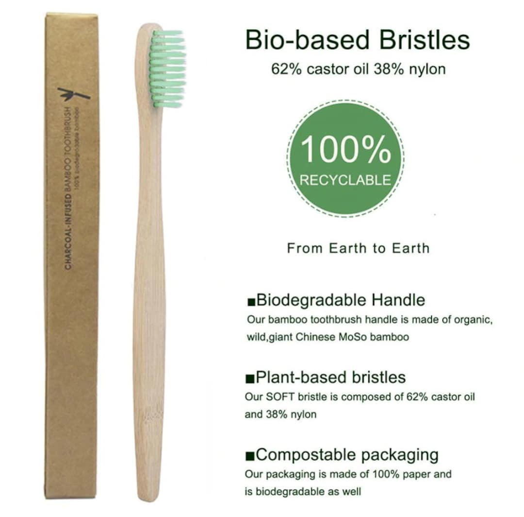 Bamboo Toothbrush Plant-based Bristles Biodegradable & Eco-friendly ...