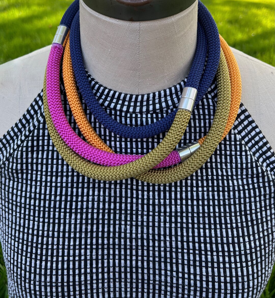 Modern Convertible Necklace With Fuchsia Navy Goldenrod and Apricot ...