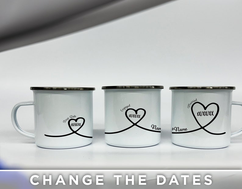 Personalized "timeline of Love" Campfire Mug Set - Custom Names & Dates ...