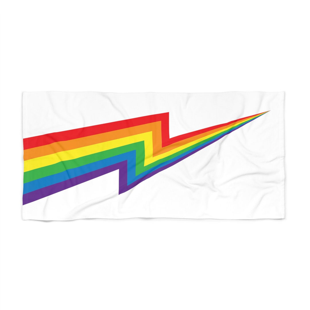 RAINBOW Lightning Bolt on White Background - Beach Towel - Etsy