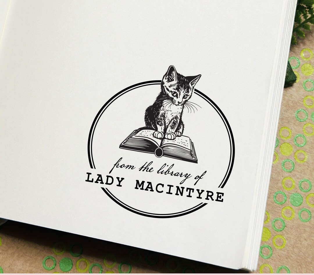 Personalized Library Stamp, Ex Libris Cat Rubber Stamp, Custom ...