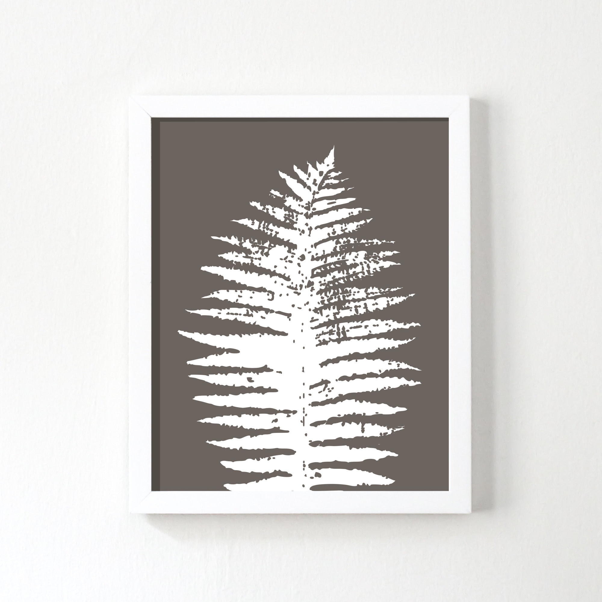 Fern Leaf, Printable Art, Botanical Print, Greige, Gray, White, Digital ...