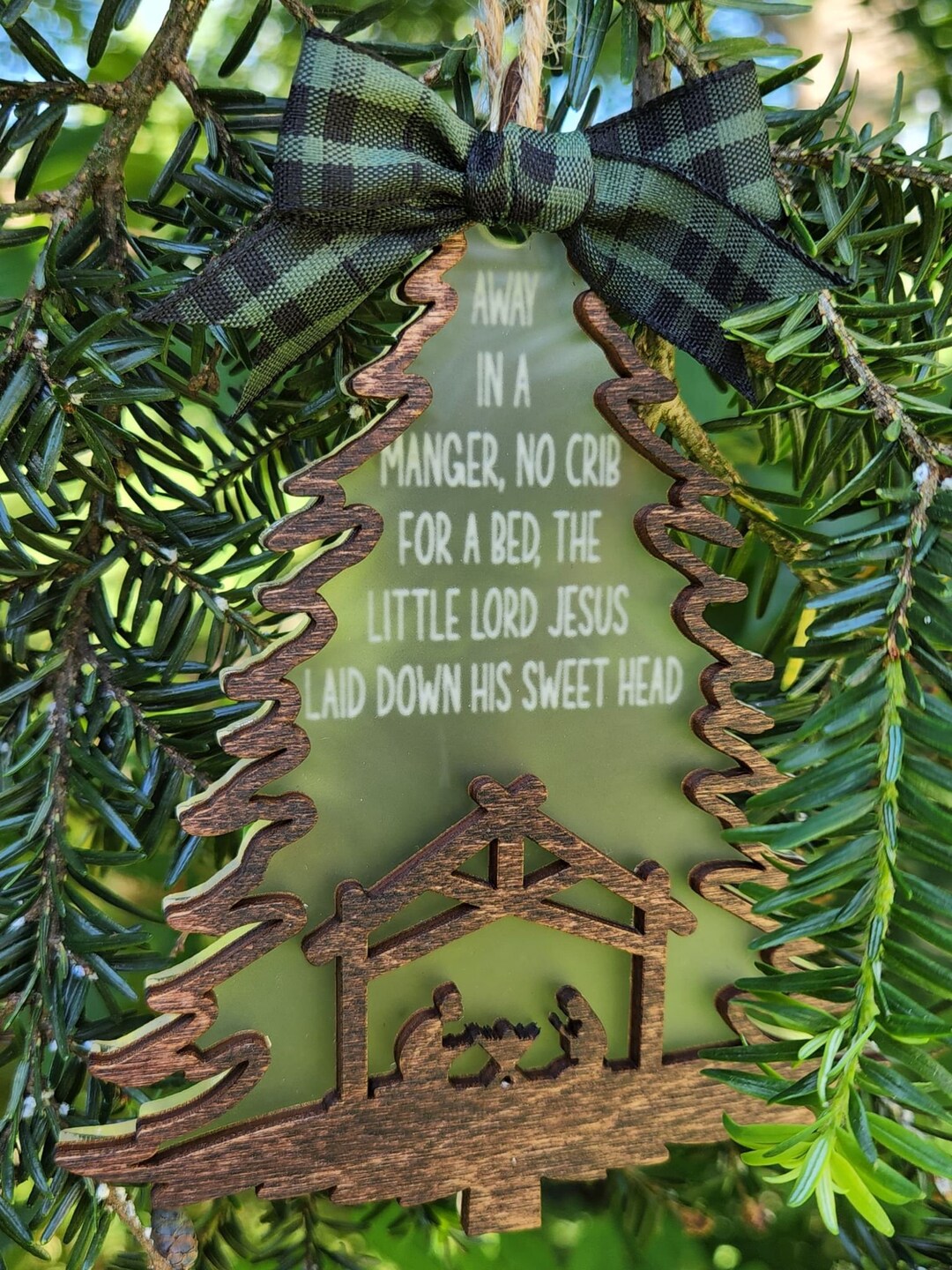 Christmas Tree / Manger / Away in a Manger Ornament - Holiday Ornament ...