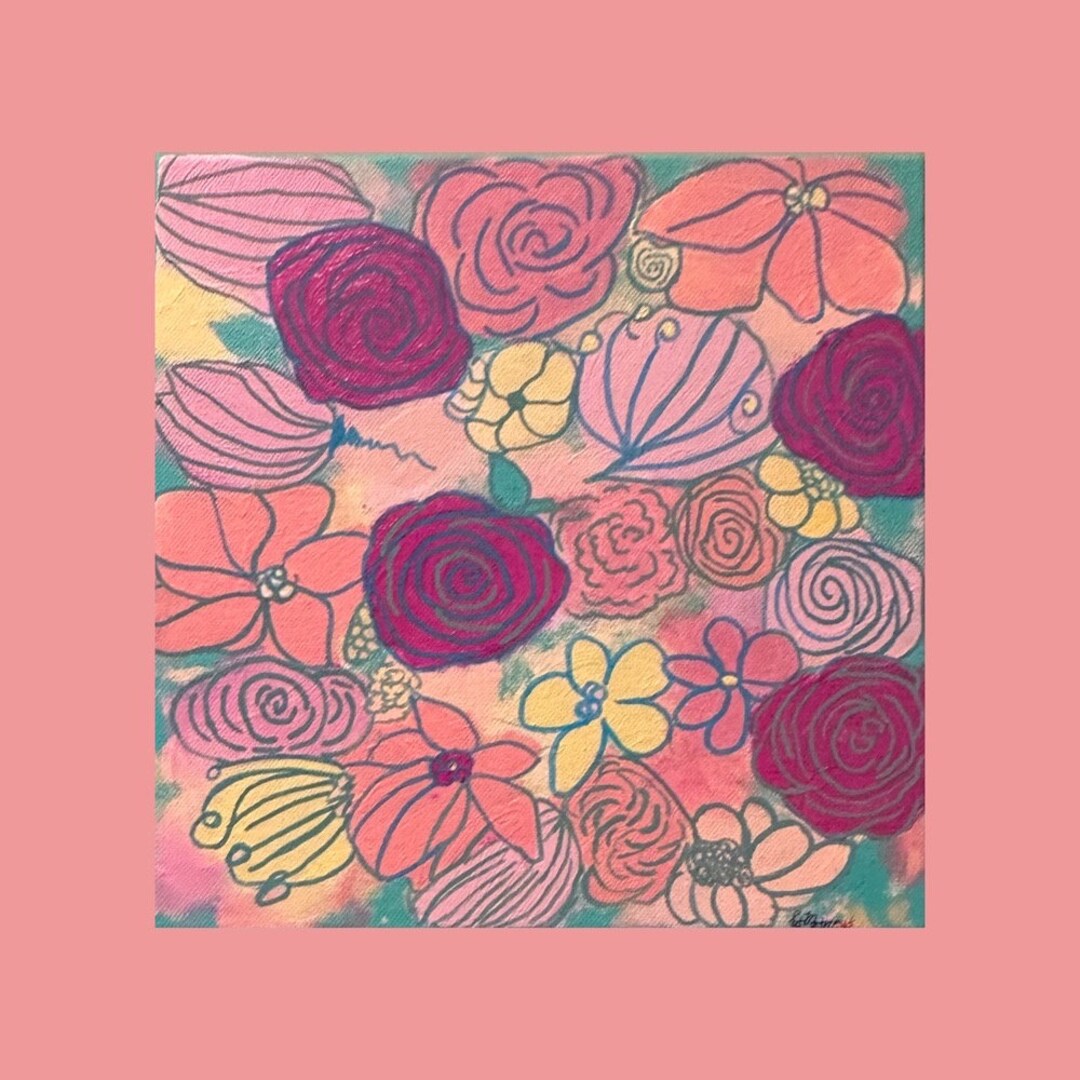 A Little Pink Whimsy, Original Acrylic Art, 10 X 10, Pink, Floral Art ...