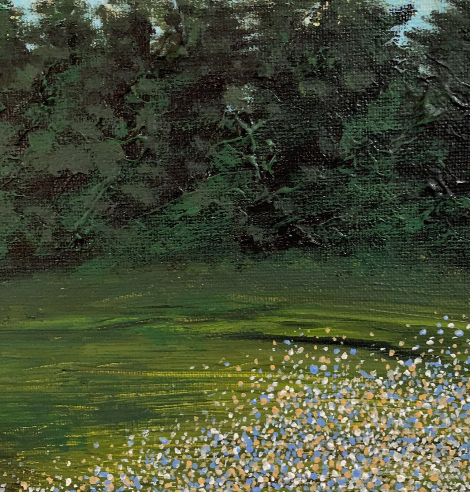 Tiny Landscape, Majestic Forest with Wildflowers, Small Painting ...