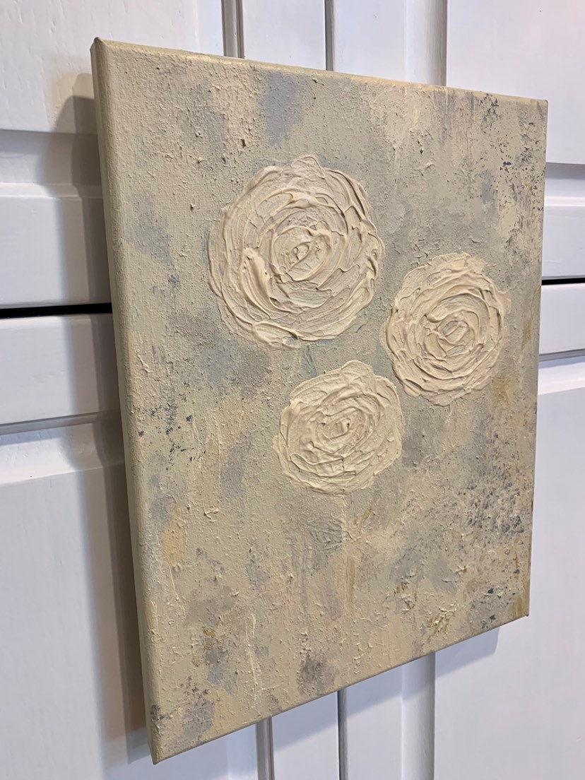 A Suite of Roses, Original Acrylic Painting on Canvas, Neutral Roses ...