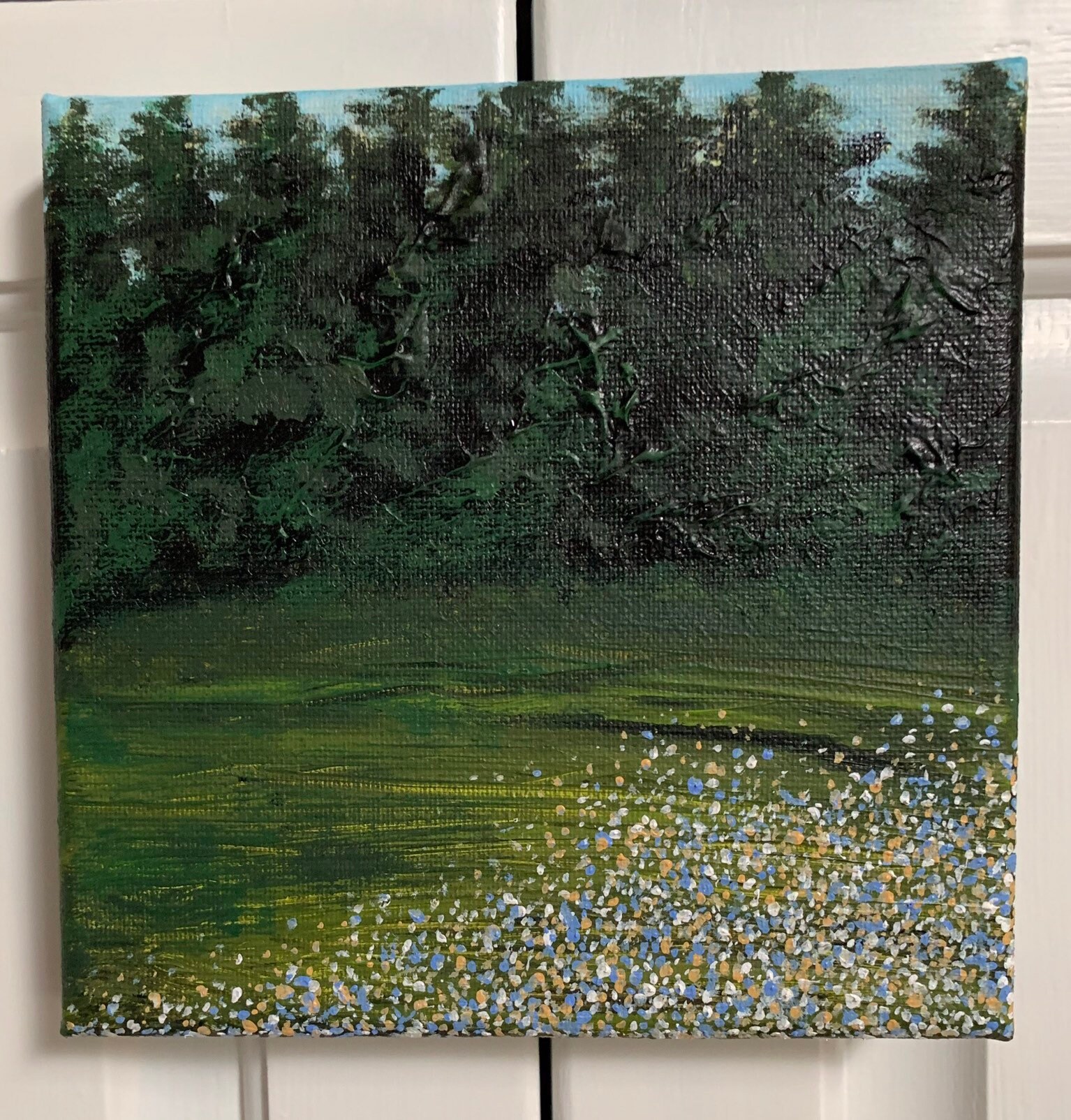 Tiny Landscape, Majestic Forest with Wildflowers, Small Painting ...