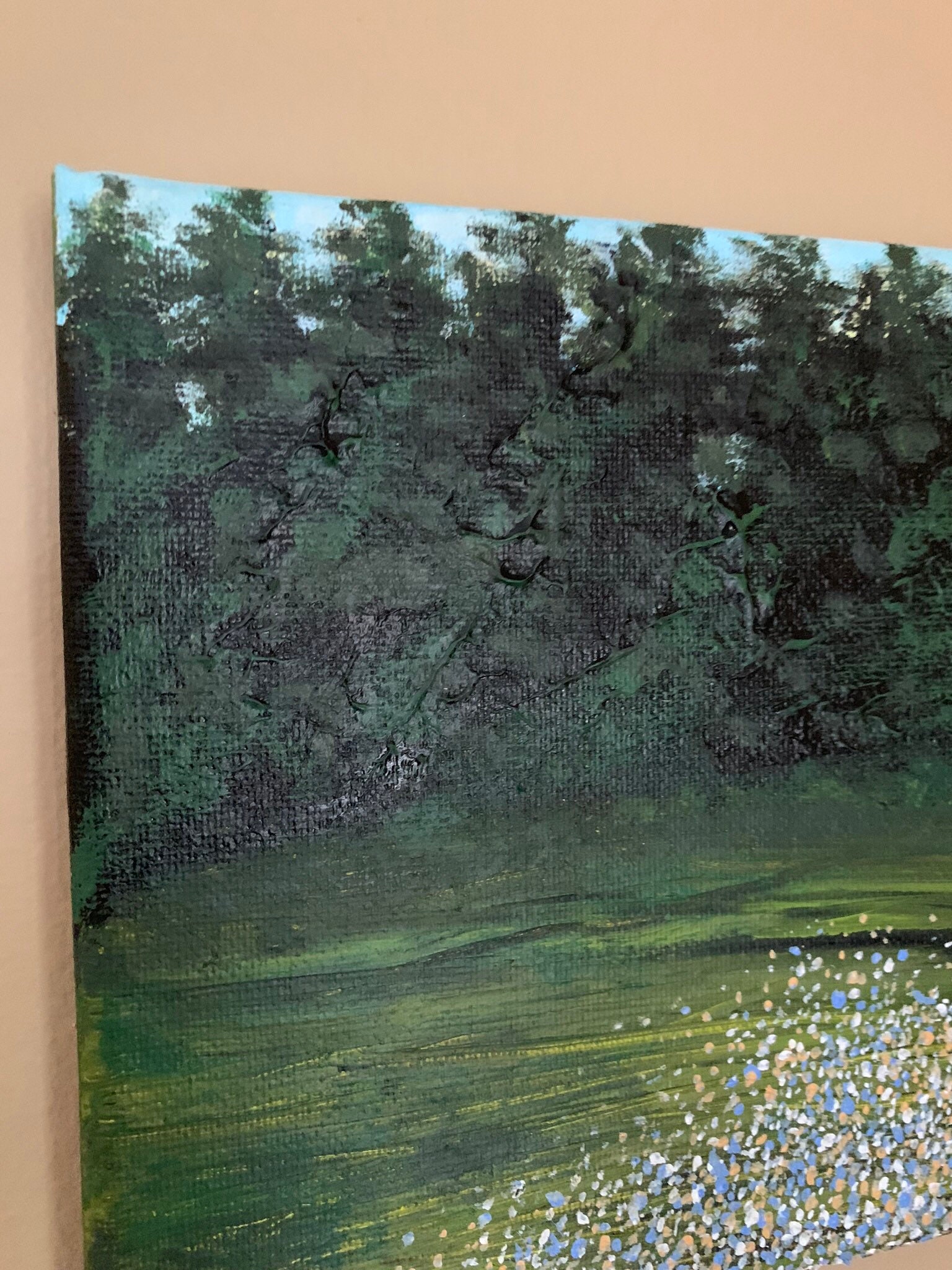 Tiny Landscape, Majestic Forest with Wildflowers, Small Painting ...