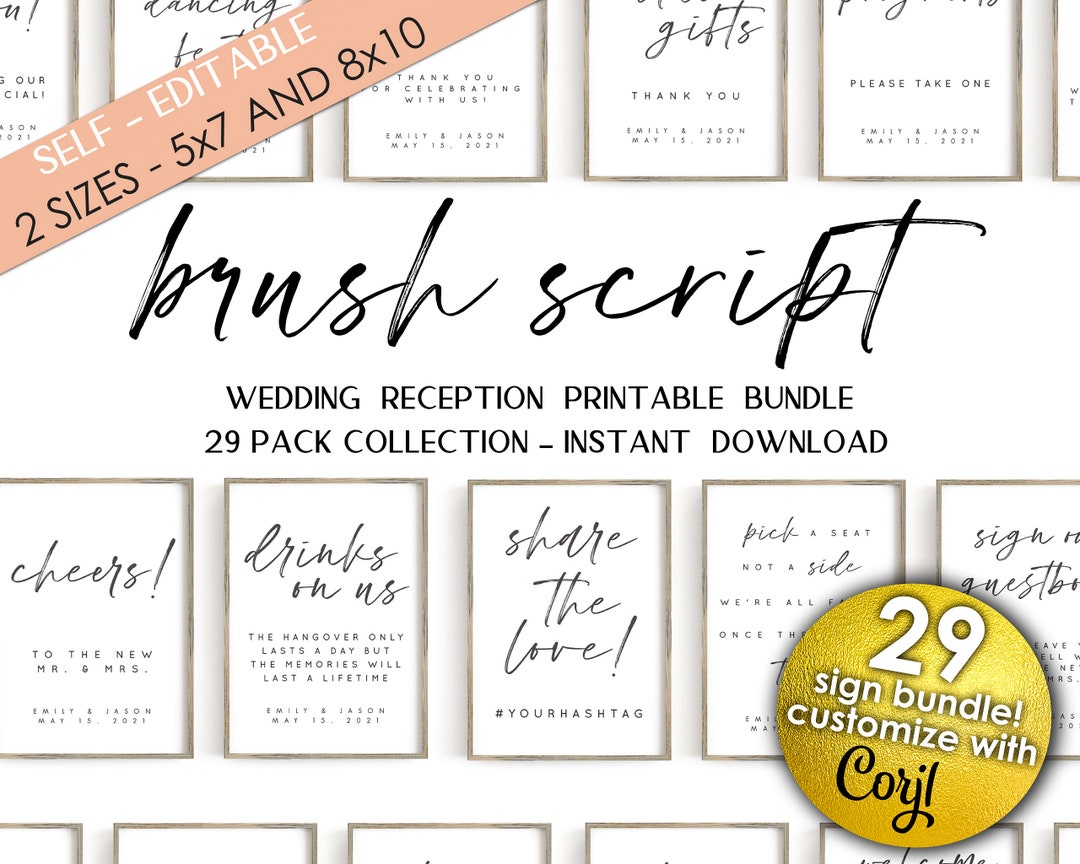 BUNDLE - Brush Script Modern Wedding Sign Collection ~ Editable ...