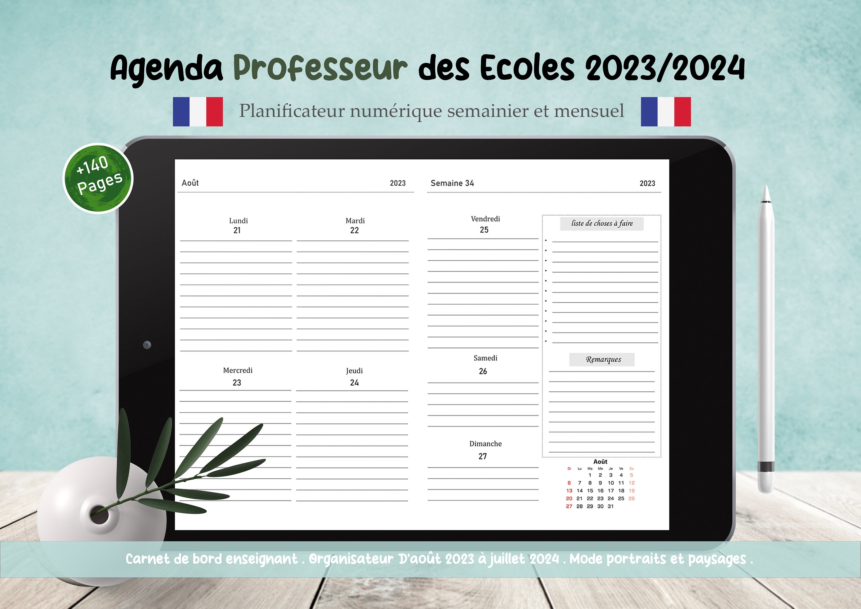 Francais Agenda Numérique 2023 2024 Professeur Des Ecoles - Etsy
