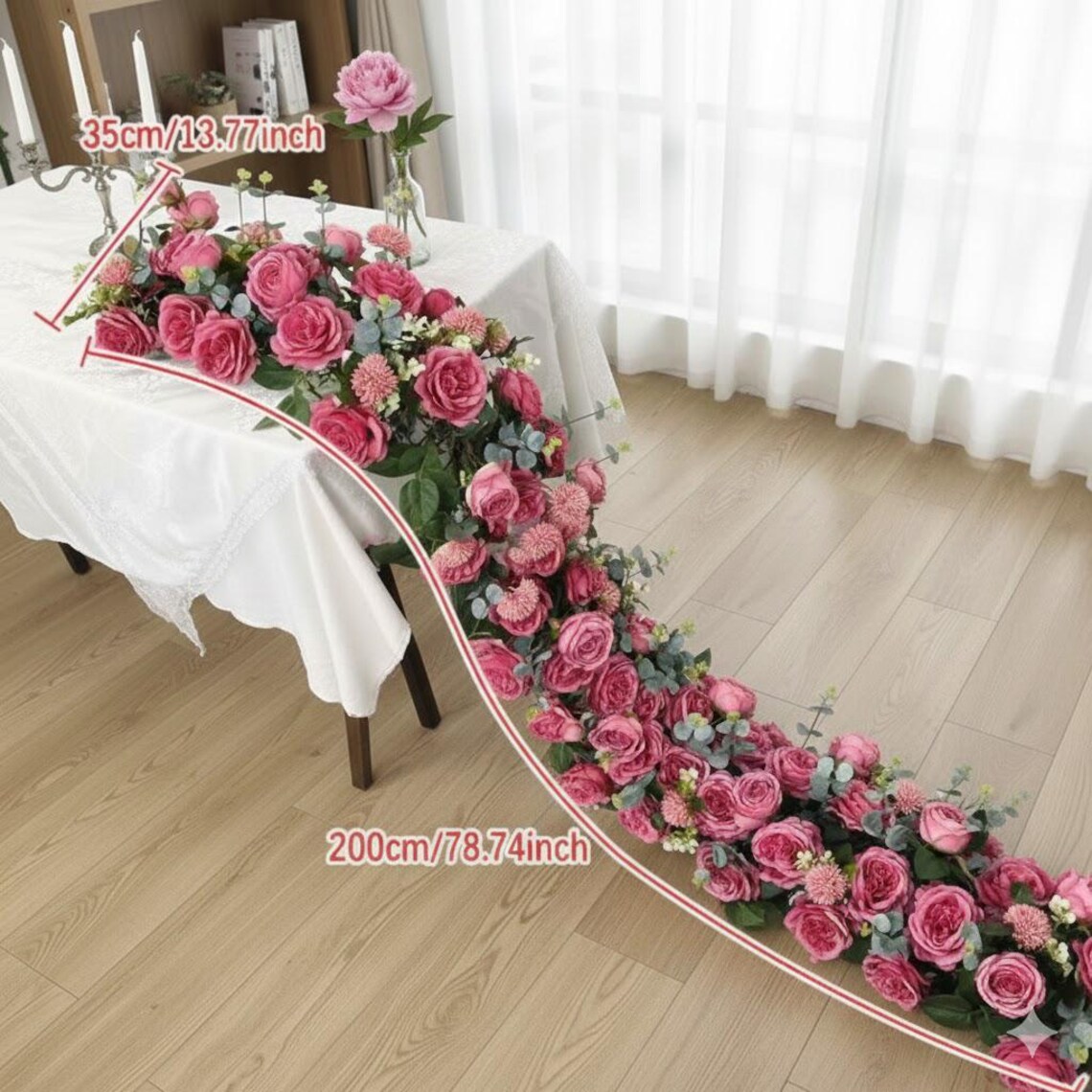 Red Rose Table Runner | Silk Wedding Florals Centerpiece (200cm) - Etsy