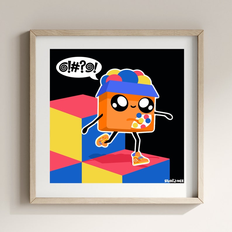 Qbert Inspired Art Print - 8x8 Inches - Hand-signed - Etsy