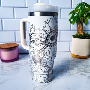 Sunflower Engraved Tumbler (40oz/30oz) - Custom Laser Engraved Stanley, Yeti, Hydro Flask ...