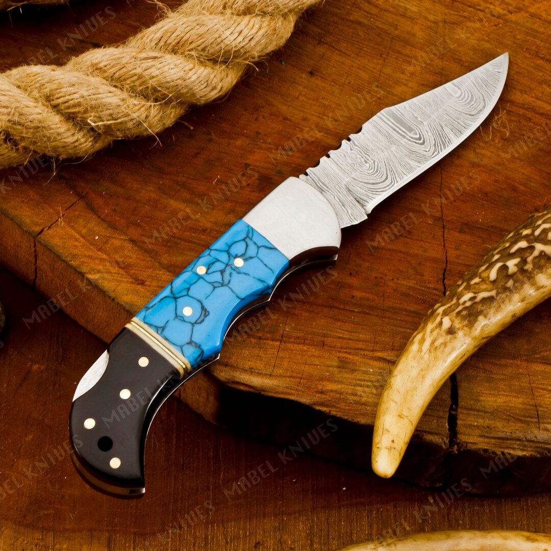 Handmade Damascus Steel Pocket Folding Knife Damascus Fold - Etsy