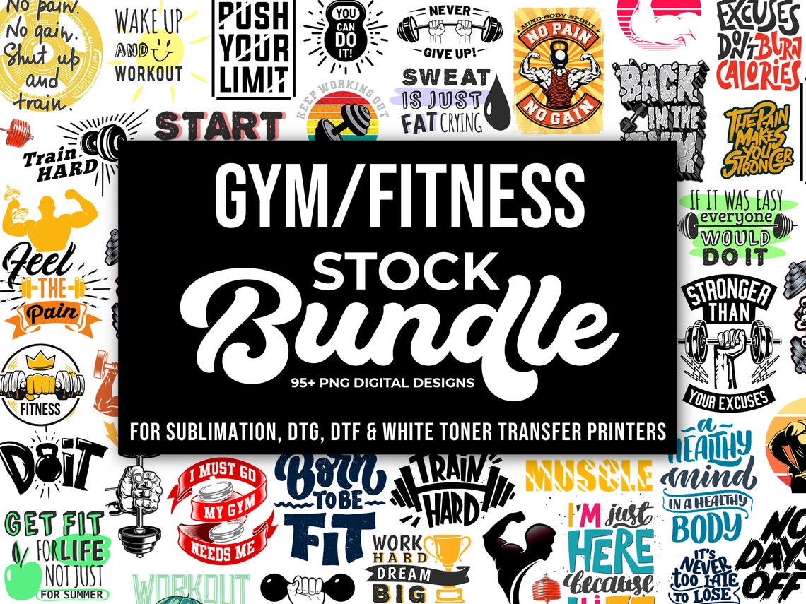 PNG Gym Fitness Design Bundle, for Sublimation, DTG, DTF, Transfer ...