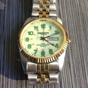 Swanson Men's Watch Waterproof 5ATM Round Glow in Dark Dial 12/24 HRS ...
