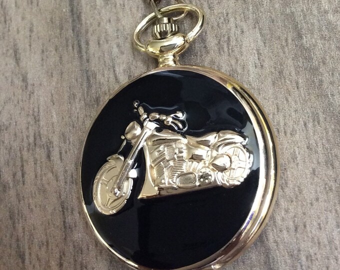 Motorcycle Pocket Watch Round Gold Dial Black Numbered Hours Easy to ...