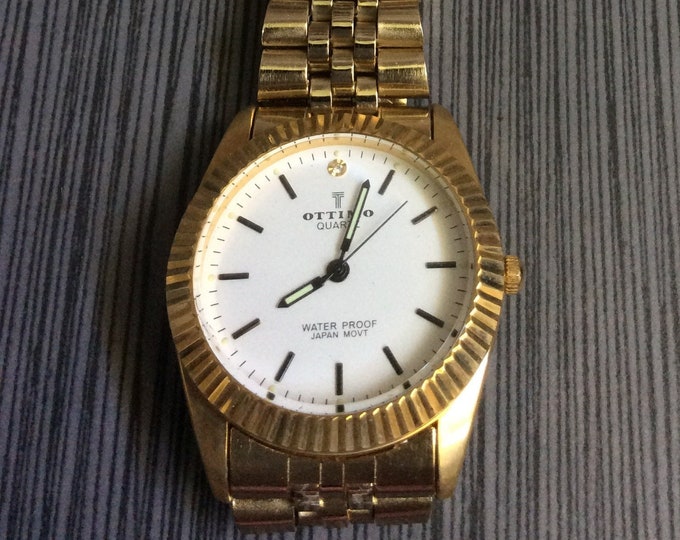 Ottimo Waterproof Gold Men's Watch Round White Dial Black Index Hours ...